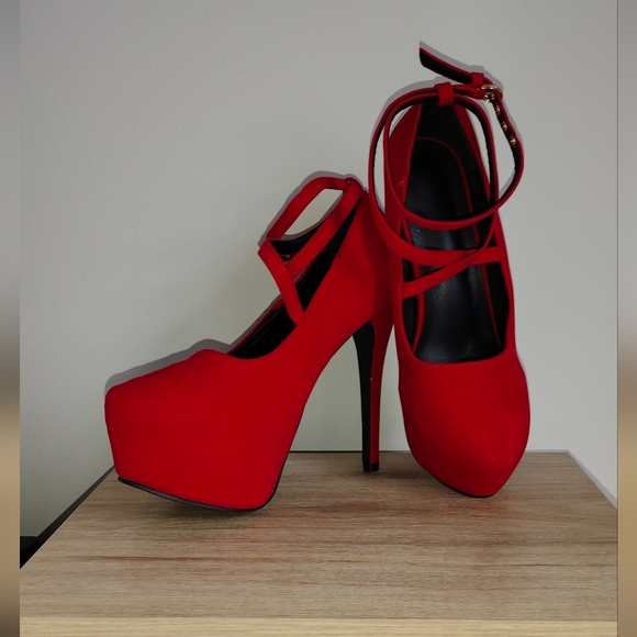 Shoes | Womens Red Ankle Strap Platform High Heel | Poshmark